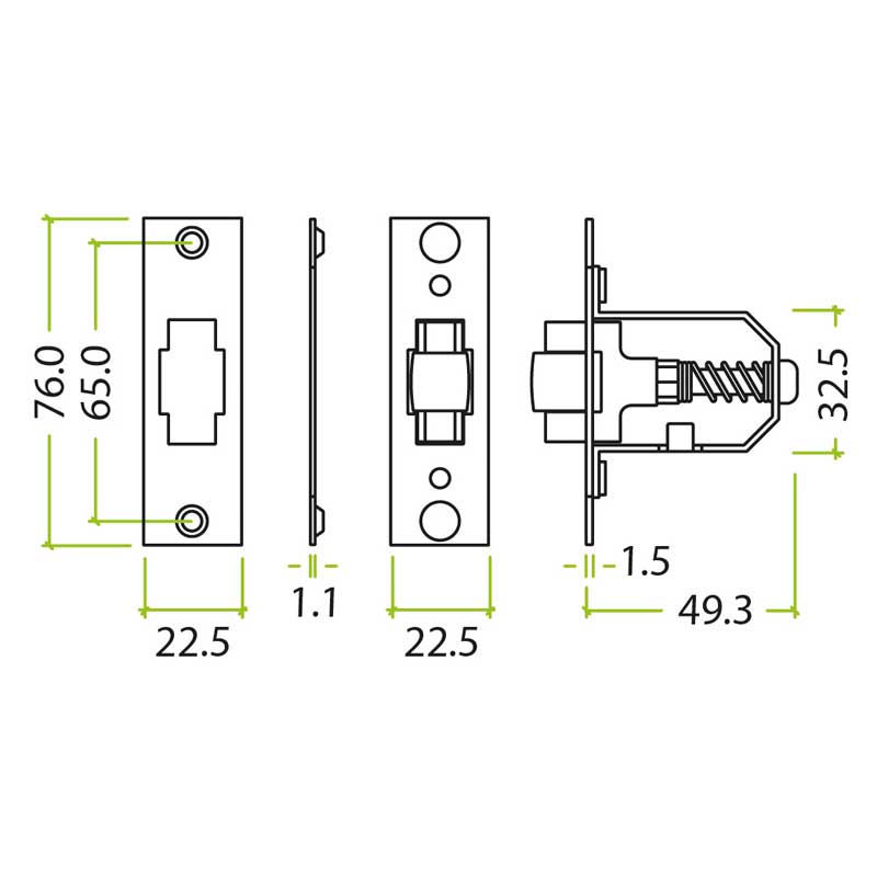 Adjustable Roller Latch Timber Doors 76mm Forend | Handle Trade Ltd